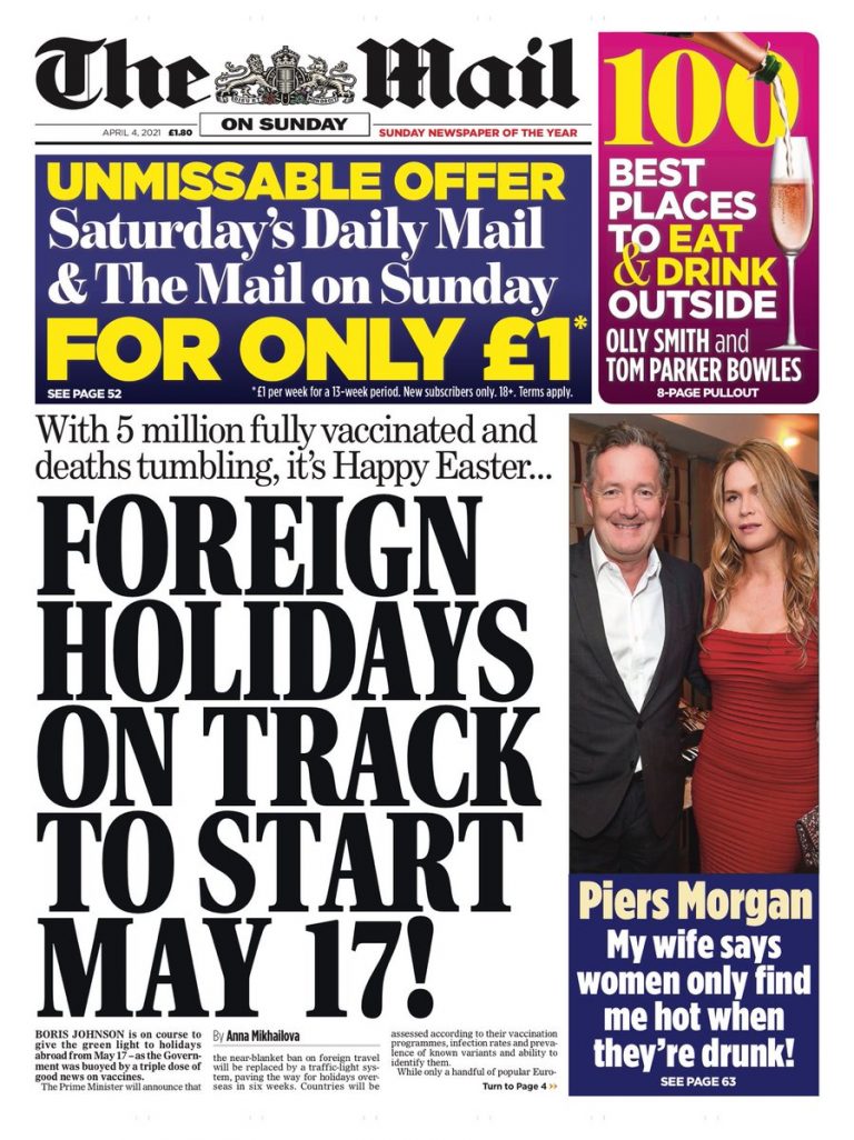Mail on Sunday Front Page 4th of April 2021 - Tomorrow's Papers Today!