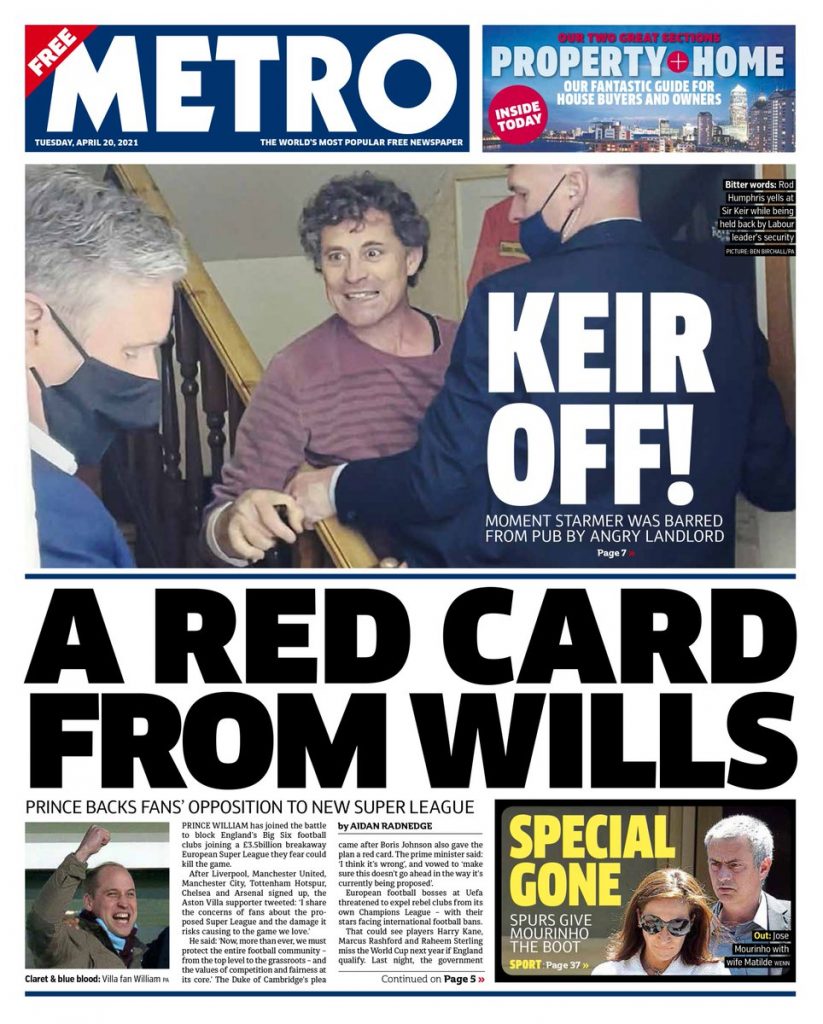 Metro Front Page 20th of April 2021 - Tomorrow's Papers Today!