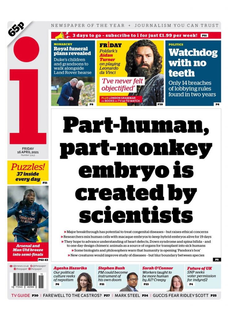 i Front Page 16th of April 2021 - Tomorrow's Papers Today!