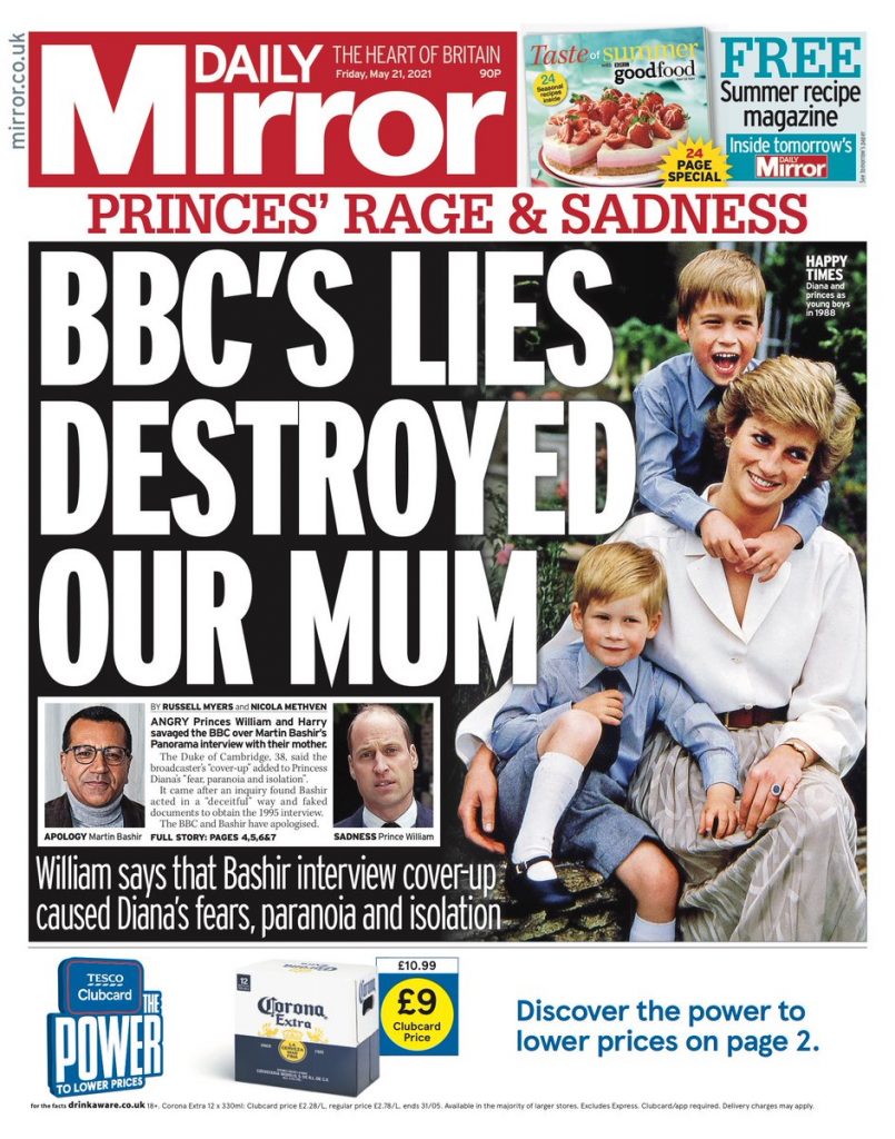 Daily Mirror Front Page 21st of May 2021 - Tomorrow's Papers Today!