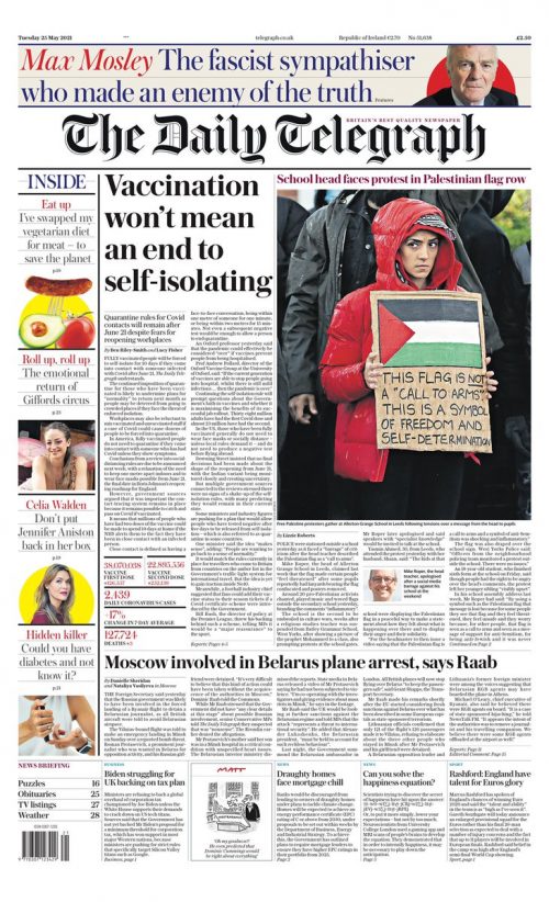 Daily Telegraph Front Page 25th of May 2021 - Tomorrow's Papers Today!