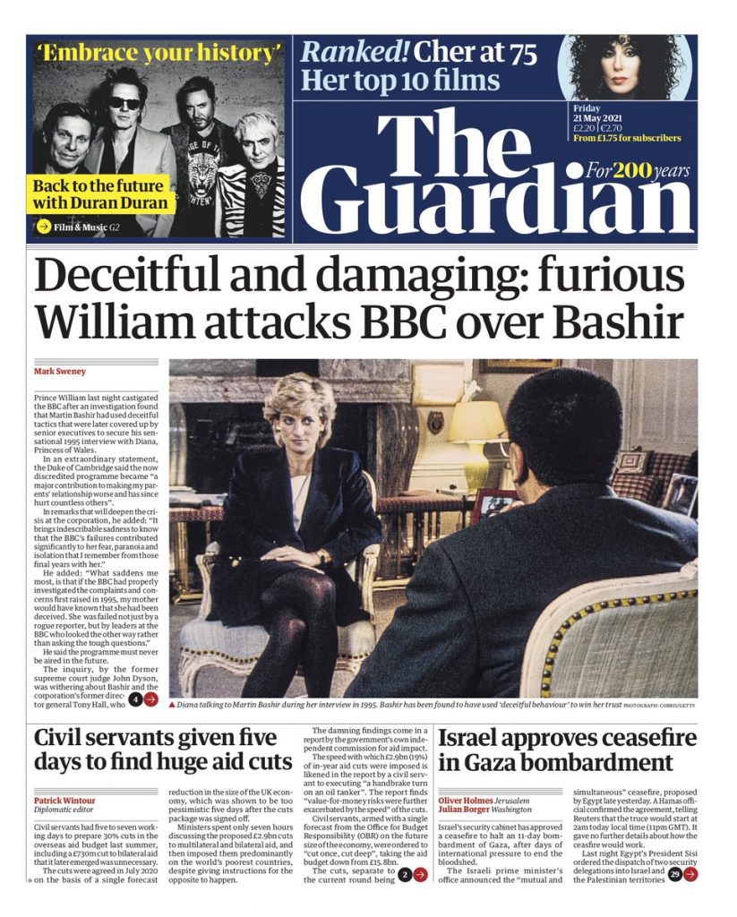 Guardian Front Page 21st of May 2021 - Tomorrow's Papers Today!