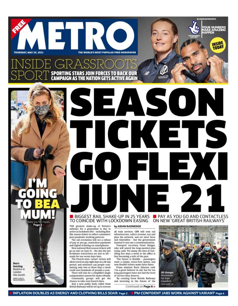 Metro Front Page 20th of May 2021 - Tomorrow's Papers Today!