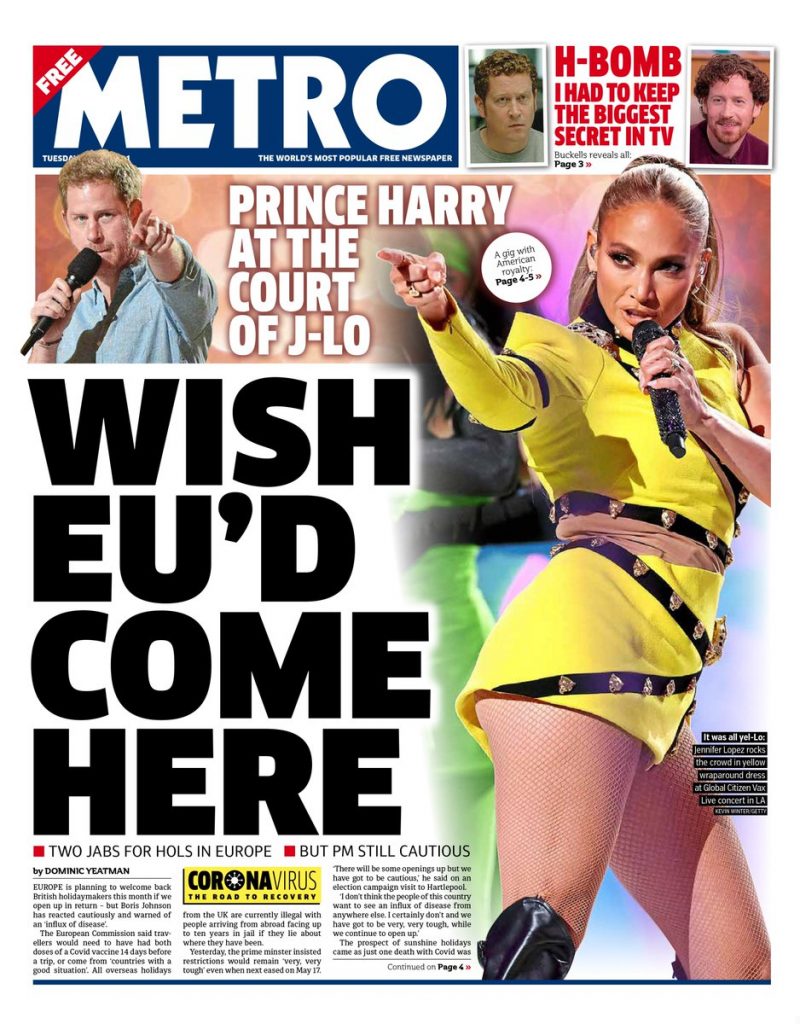 Metro Front Page 4th of May 2021 - Tomorrow's Papers Today!