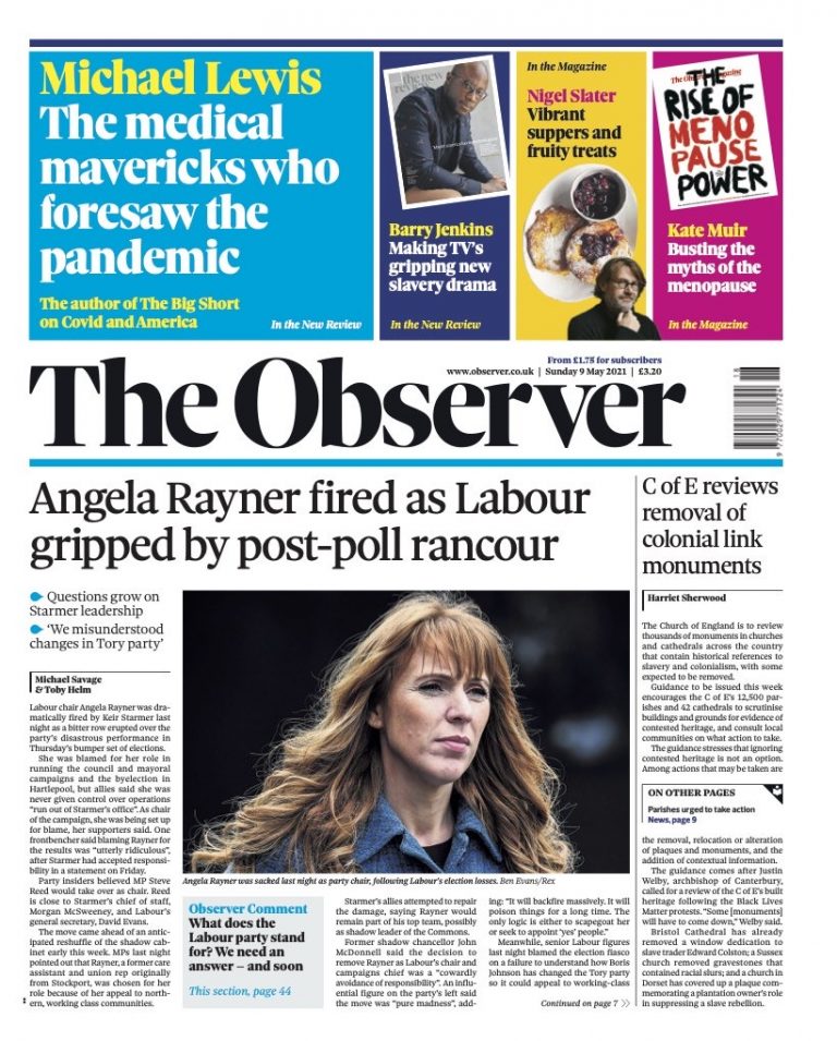 Observer Front Page 9th of May 2021 - Tomorrow's Papers Today!