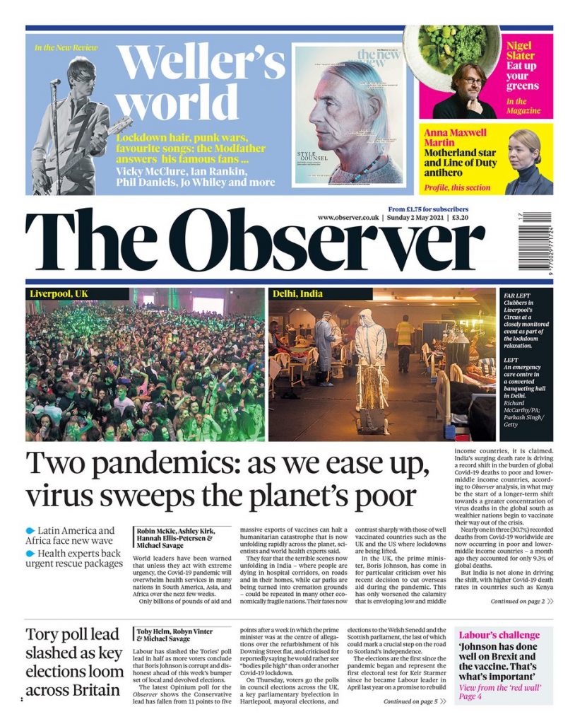 Observer Front Page 18th of April 2021 - Tomorrow's Papers Today!