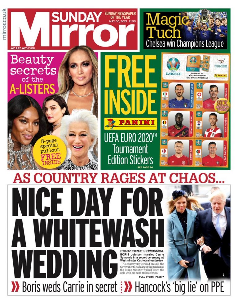 Sunday Mirror Front Page 30th of May 2021 - Tomorrow's Papers Today!