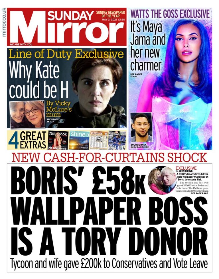 Sunday Mirror Front Page 2nd of May 2021 - Tomorrow's Papers Today!
