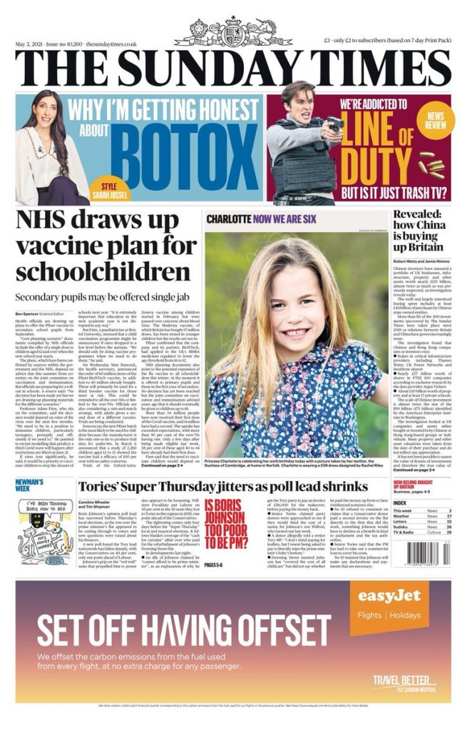 Sunday Times Front Page 1st of November 2020 - Tomorrow's Papers Today!