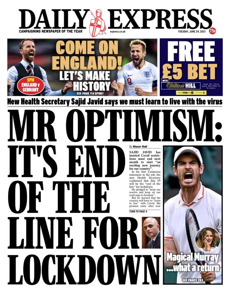 Daily Express Front Page 29th of June 2021 - Tomorrow's Papers Today!