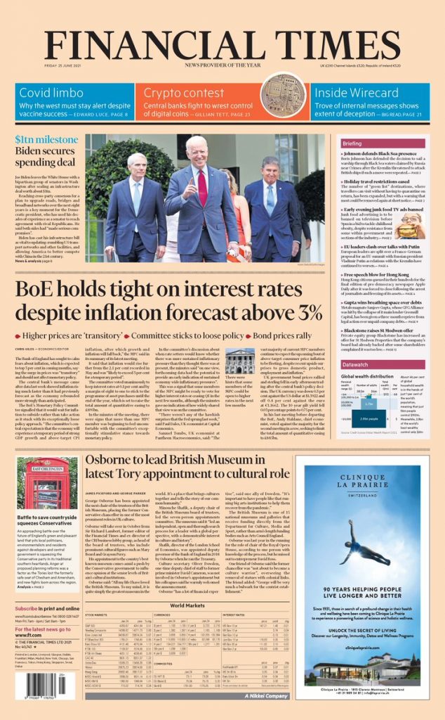 Financial Times Front Page 25th of June 2021 - Tomorrow's Papers Today!