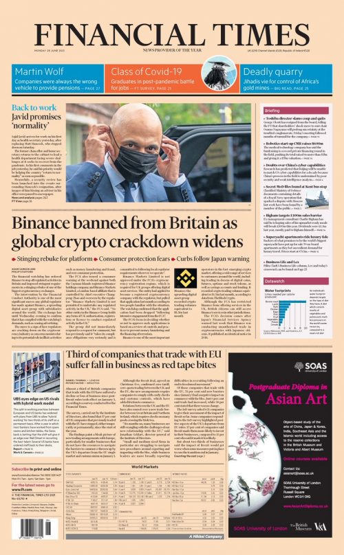 Financial Times Front Page 28th of June 2021 - Tomorrow's Papers Today!