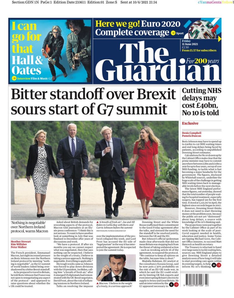 Guardian Front Page 11th of June 2021 - Tomorrow's Papers Today!