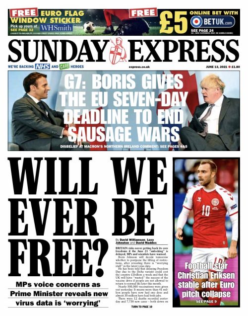 Sunday Express Front Page 13th of June 2021 - Tomorrow's Papers Today!