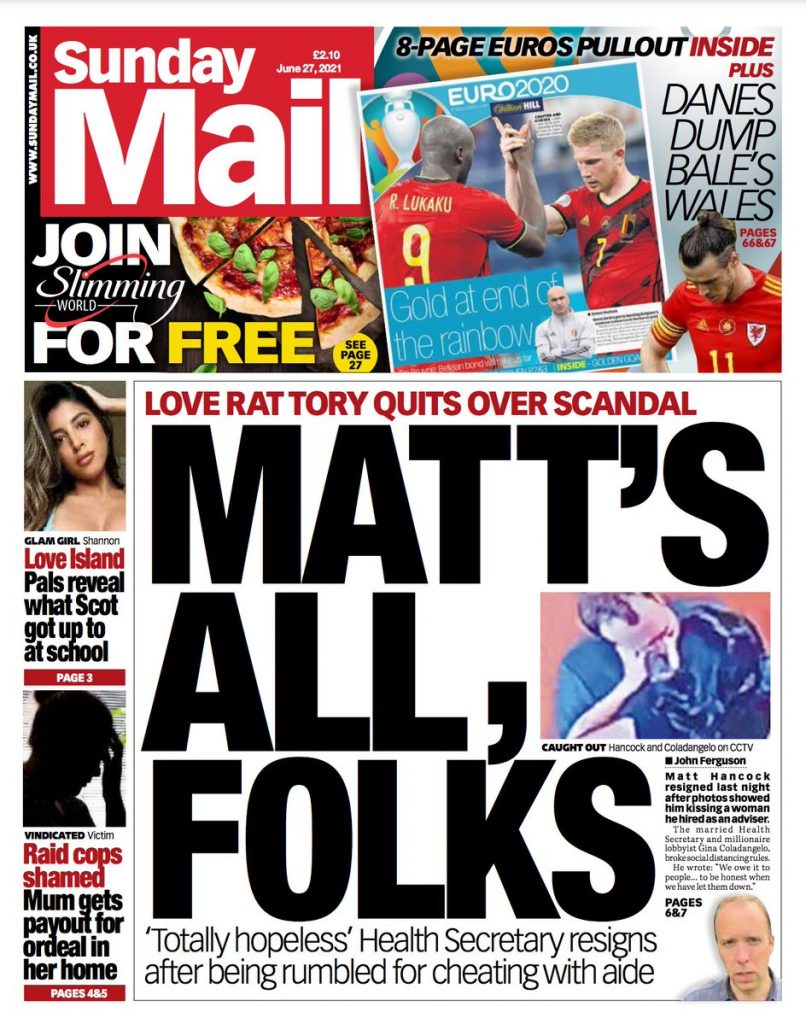 Sunday Mail Front Page 27th of June 2021 - Tomorrow's Papers Today!