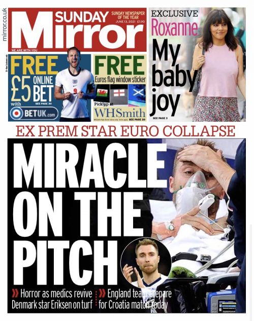 Sunday Mirror Front Page 13th of June 2021 - Tomorrow's Papers Today!