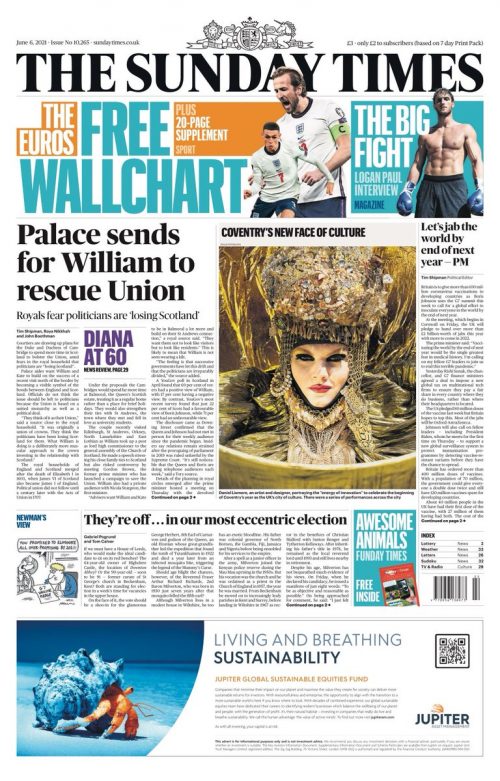 Sunday Times Front Page 6th of June 2021 - Tomorrow's Papers Today!