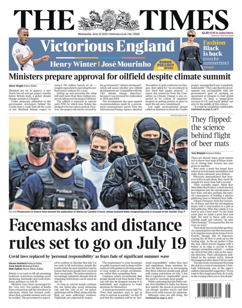 Times Front Page 23rd of June 2021 - Tomorrow's Papers Today!