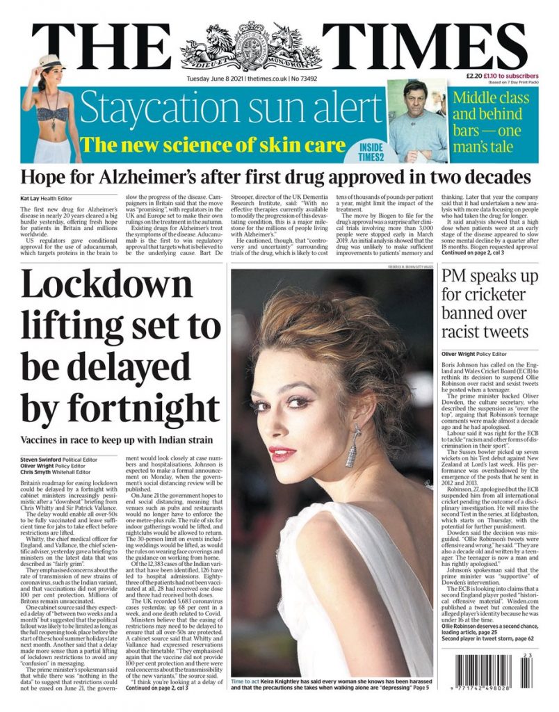 Times Front Page 8th of June 2021 - Tomorrow's Papers Today!