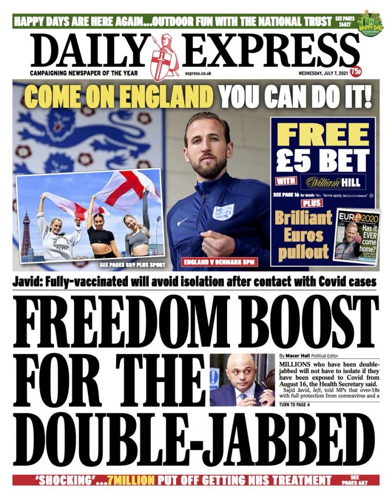 Daily Express Front Page 7th of July 2021 - Tomorrow's Papers Today!