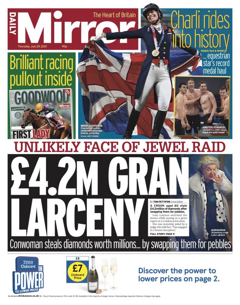 Daily Mirror Front Page 29th of July 2021 - Tomorrow's Papers Today!