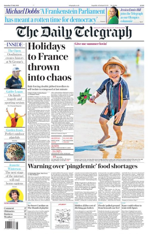 Daily Telegraph Front Page 17th of July 2021 - Tomorrow's Papers Today!