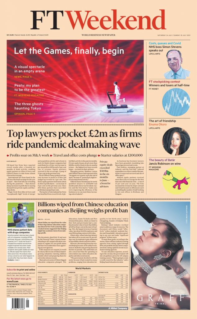 Financial Times Front Page 24th of July 2021 - Tomorrow's Papers Today!