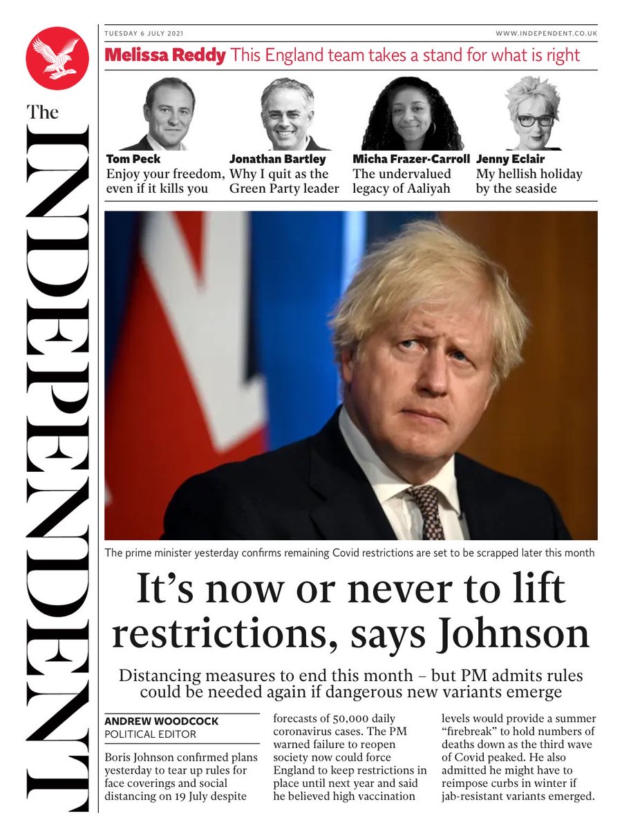 Independent Front Page 6th of July 2021 - Tomorrow's Papers Today!