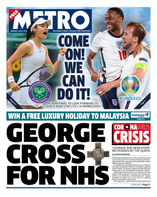 Metro Front Page 5th of July 2021 - Tomorrow's Papers Today!