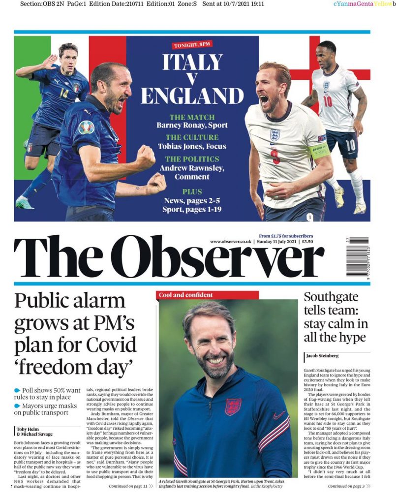 Observer Front Page 11th of July 2021 - Tomorrow's Papers Today!