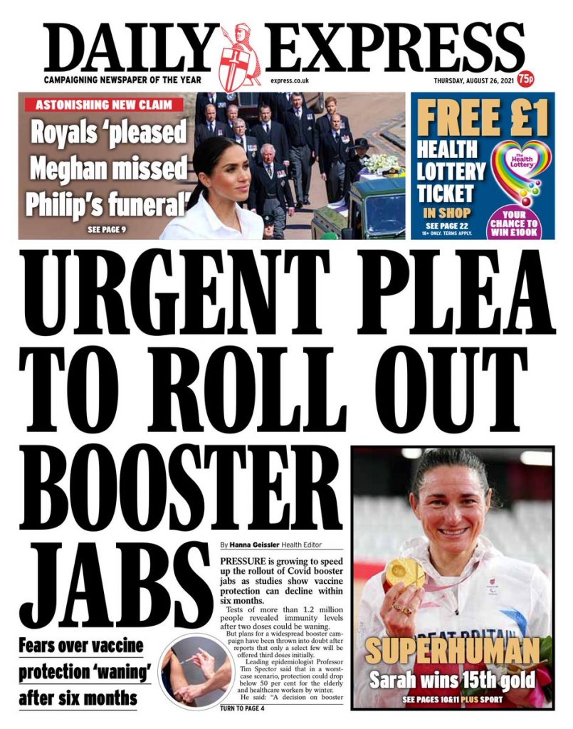 Daily Express Front Page 26th of August 2021 - Tomorrow's Papers Today!