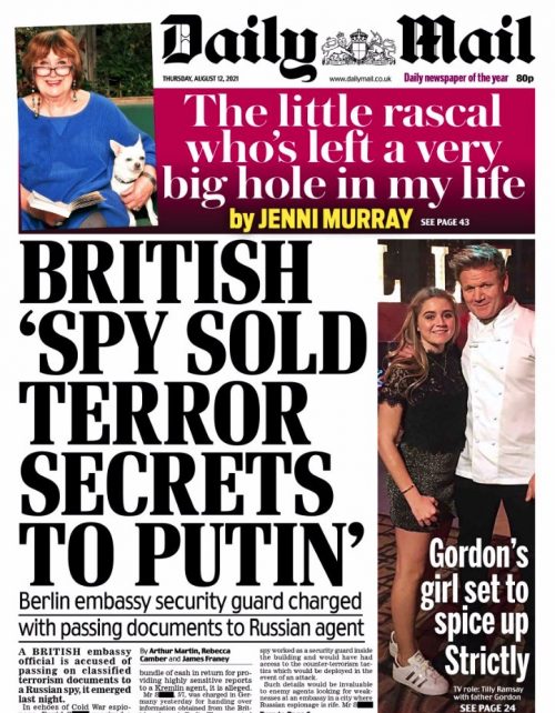 Daily Mail Front Page 12th of August 2021 - Tomorrow's Papers Today!