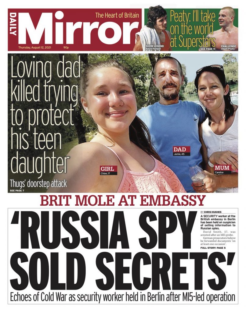 Daily Mirror Front Page 12th of August 2021 - Tomorrow's Papers Today!