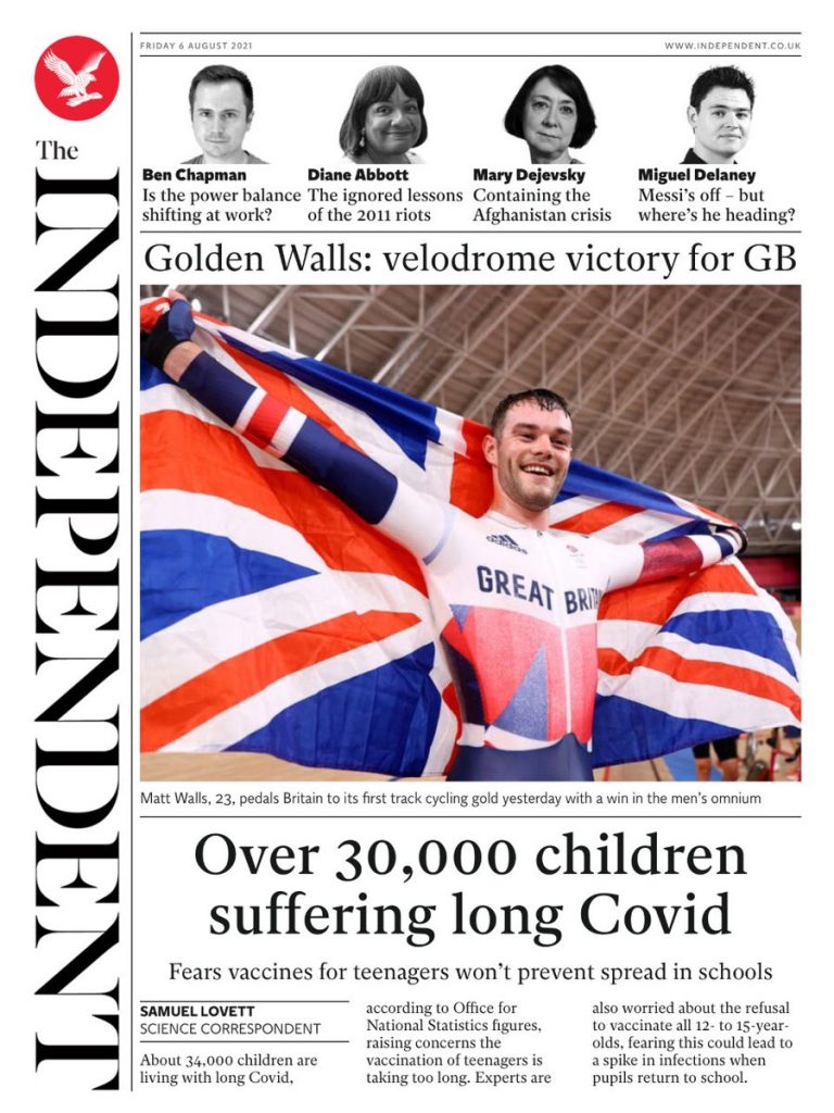 Independent Front Page 6th of August 2021 - Tomorrow's Papers Today!