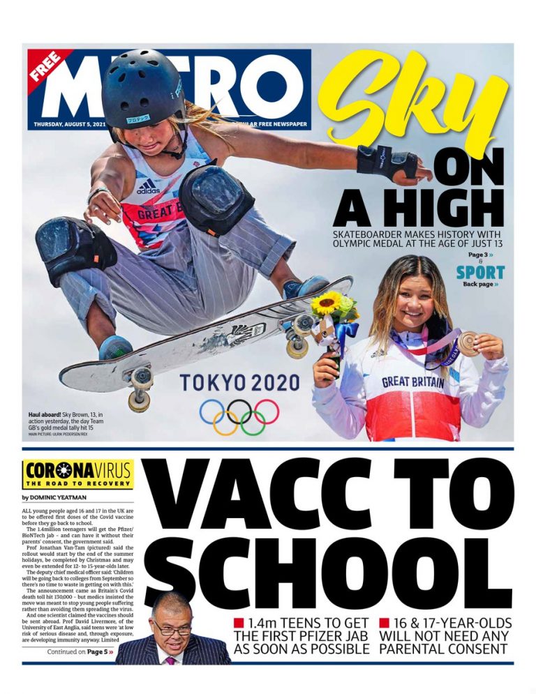 Metro Front Page 5th of August 2021 - Tomorrow's Papers Today!