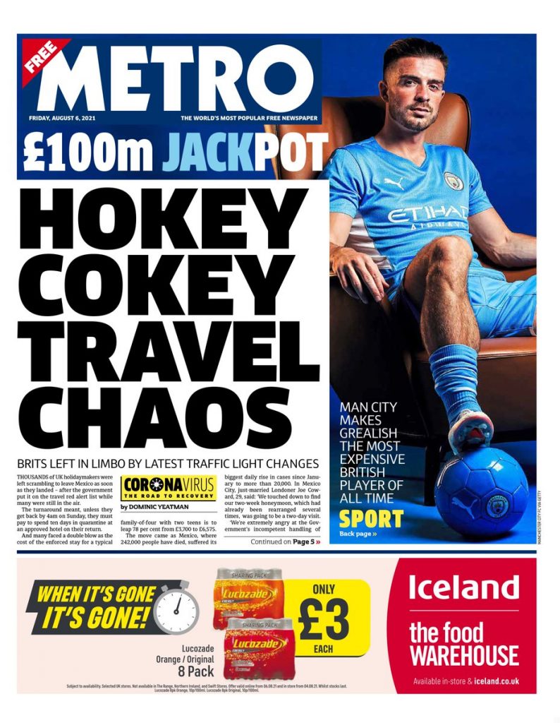 Metro Front Page 6th of August 2021 - Tomorrow's Papers Today!