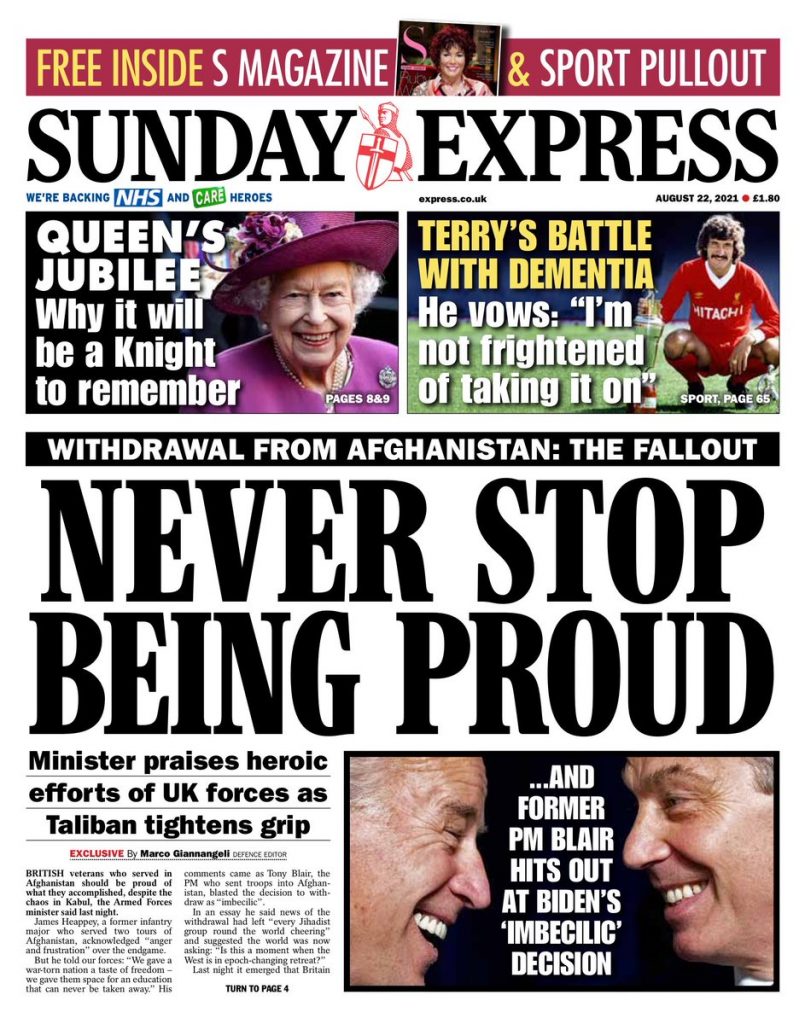 Sunday Express Front Page 22nd of August 2021 - Tomorrow's Papers Today!
