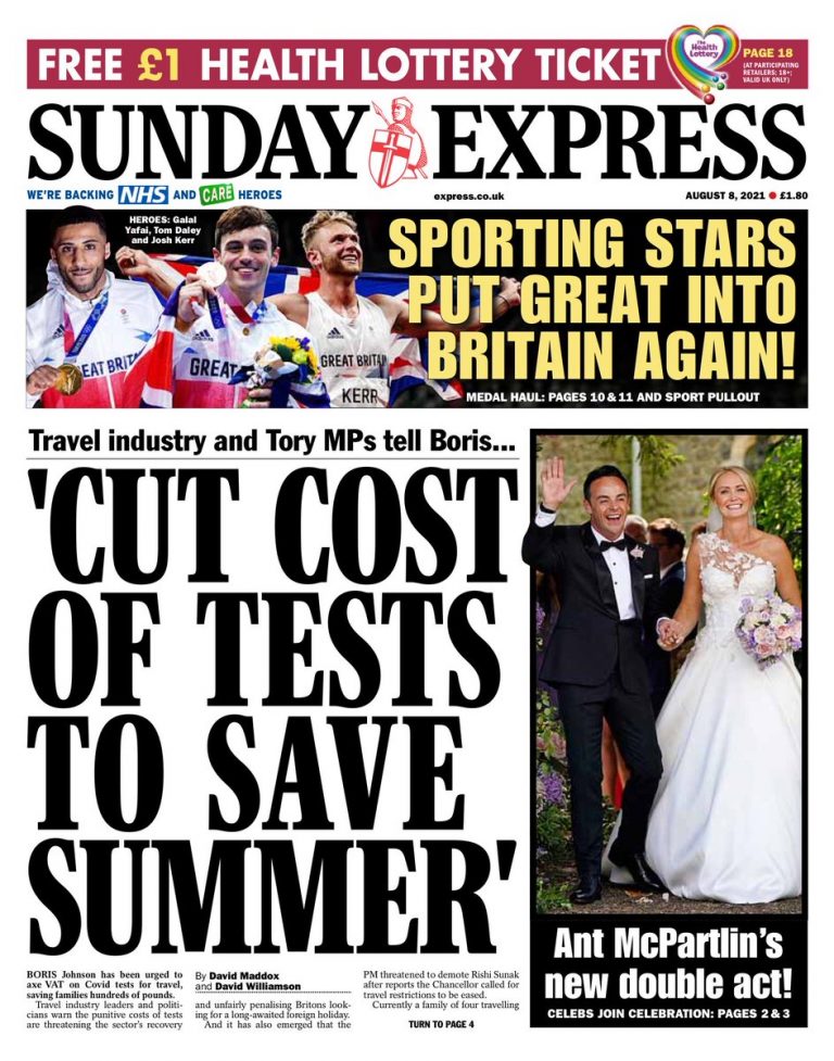Sunday Express Front Page 8th of August 2021 - Tomorrow's Papers Today!