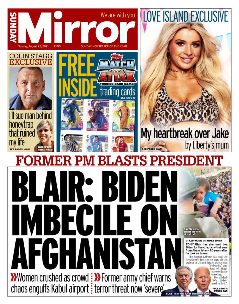 Sunday Mirror Front Page 22nd of August 2021 - Tomorrow's Papers Today!