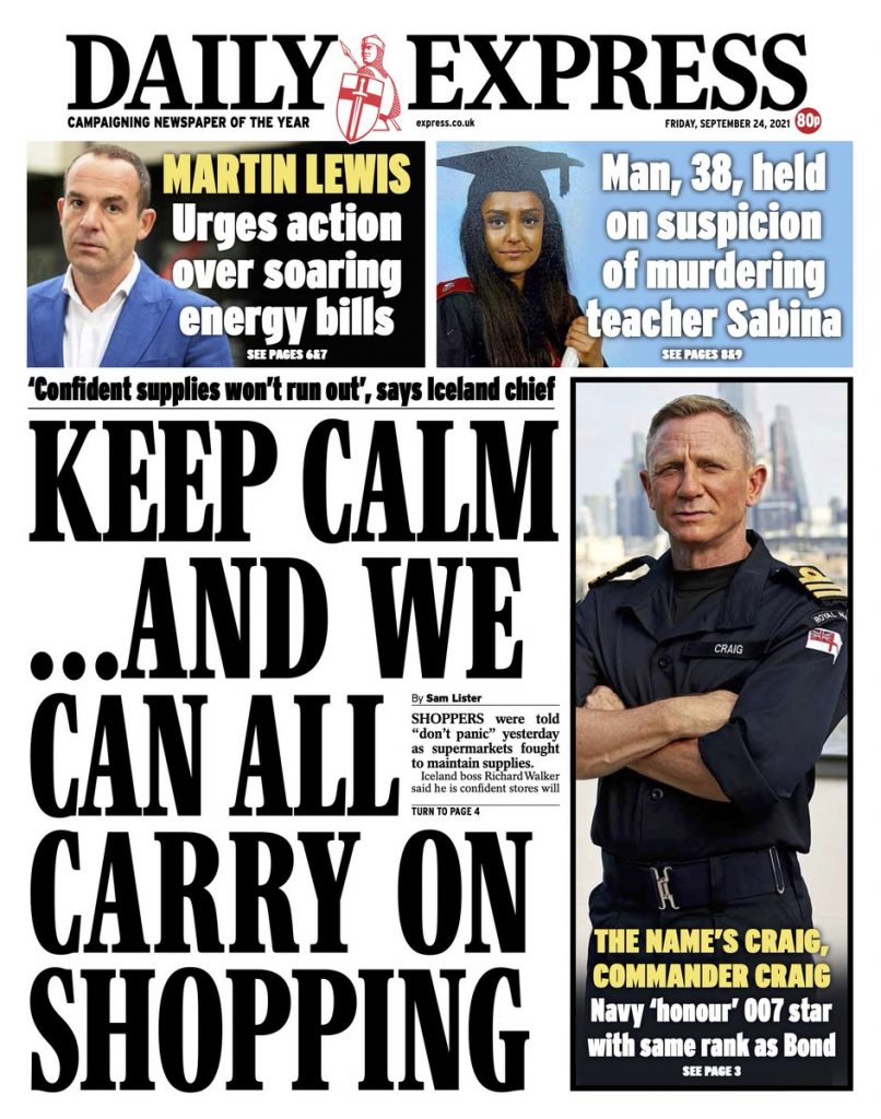 Daily Express Front Page 24th of September 2021 - Tomorrow's Papers Today!