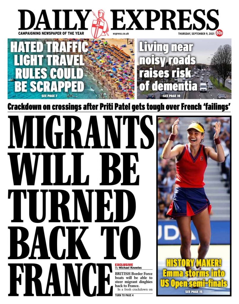 Daily Express Front Page 9th of September 2021 - Tomorrow's Papers Today!