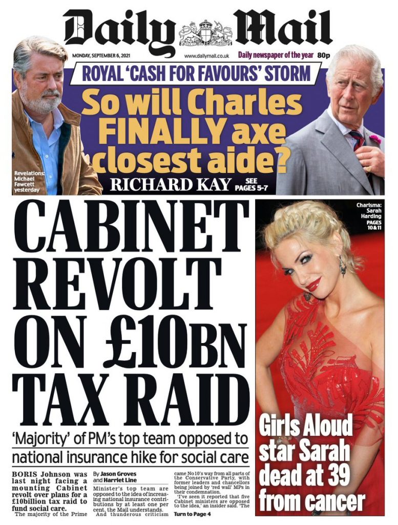 Daily Mail Front Page 6th of September 2021 - Tomorrow's Papers Today!
