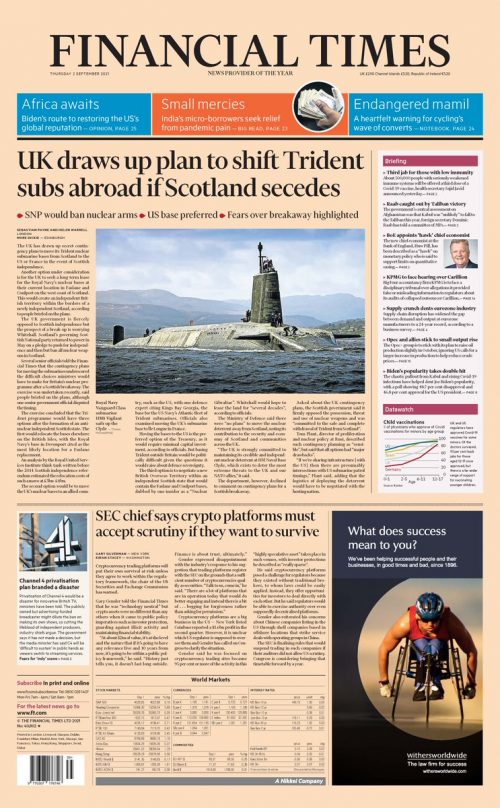 Financial Times Front Page 2nd of September 2021 - Tomorrow's Papers Today!