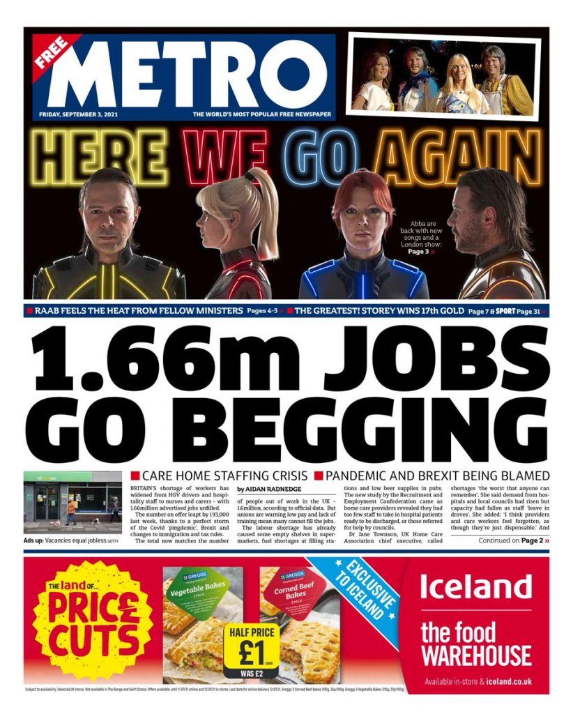 Metro Front Page 3rd of September 2021 - Tomorrow's Papers Today!