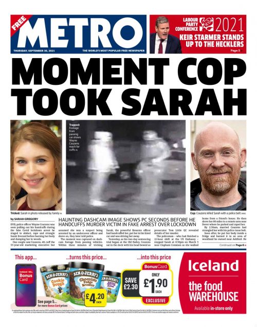 Metro Front Page 30th of September 2021 - Tomorrow's Papers Today!