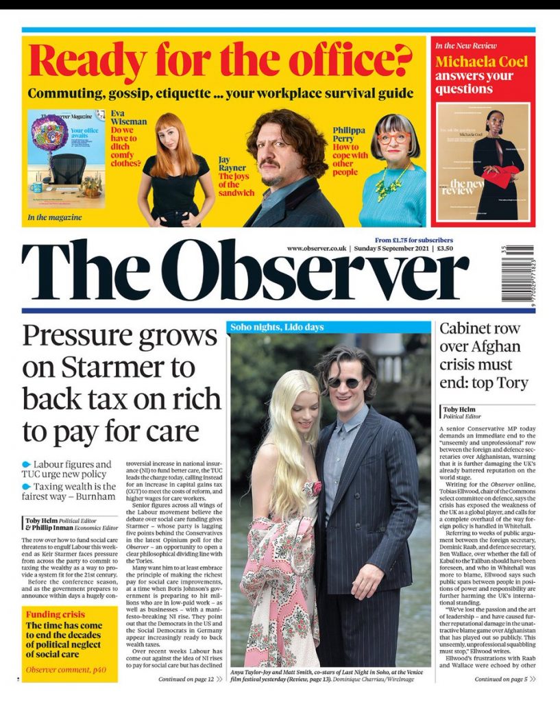 Observer Front Page 5th of September 2021 - Tomorrow's Papers Today!
