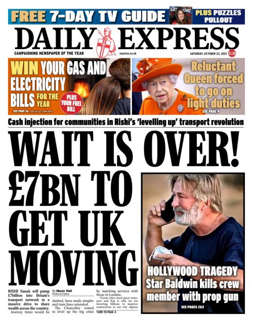 Daily Express Front Page 23rd of October 2021 - Tomorrow's Papers Today!