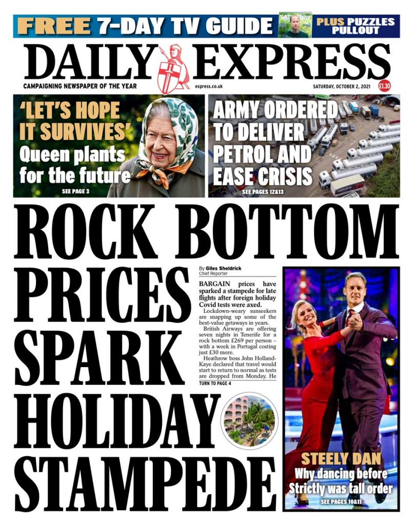 Daily Express Front Page 2nd of October 2021 - Tomorrow's Papers Today!