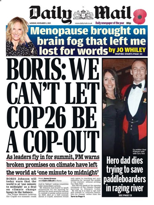 Daily Mail Front Page 1st of November 2021 - Tomorrow's Papers Today!