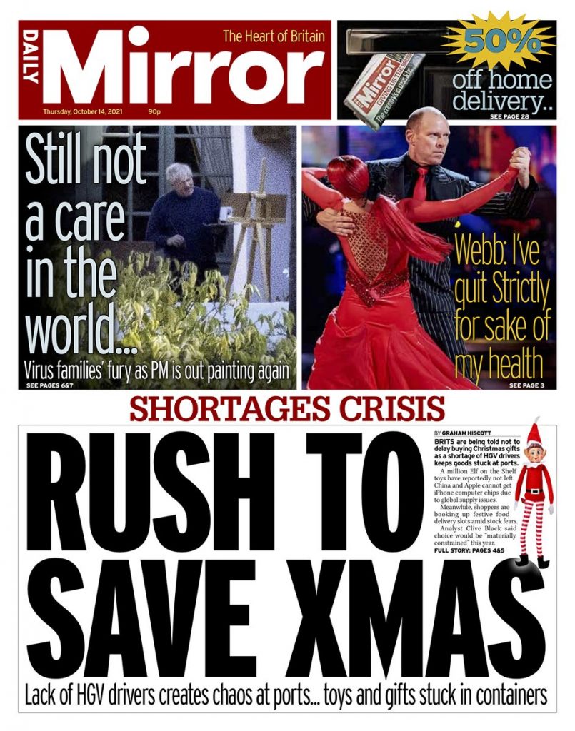 Daily Mirror Front Page 14th of October 2021 - Tomorrow's Papers Today!